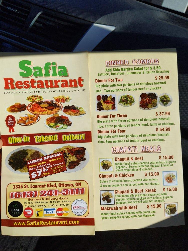 Menu at Safia Restaurant, Ottawa, St. Laurent Blvd Unit 110