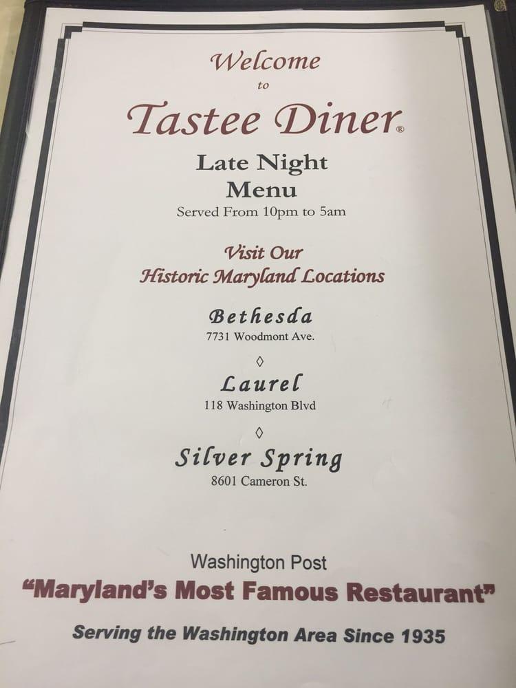 Menu at Tastee Diner restaurant, Bethesda, Woodmont Ave