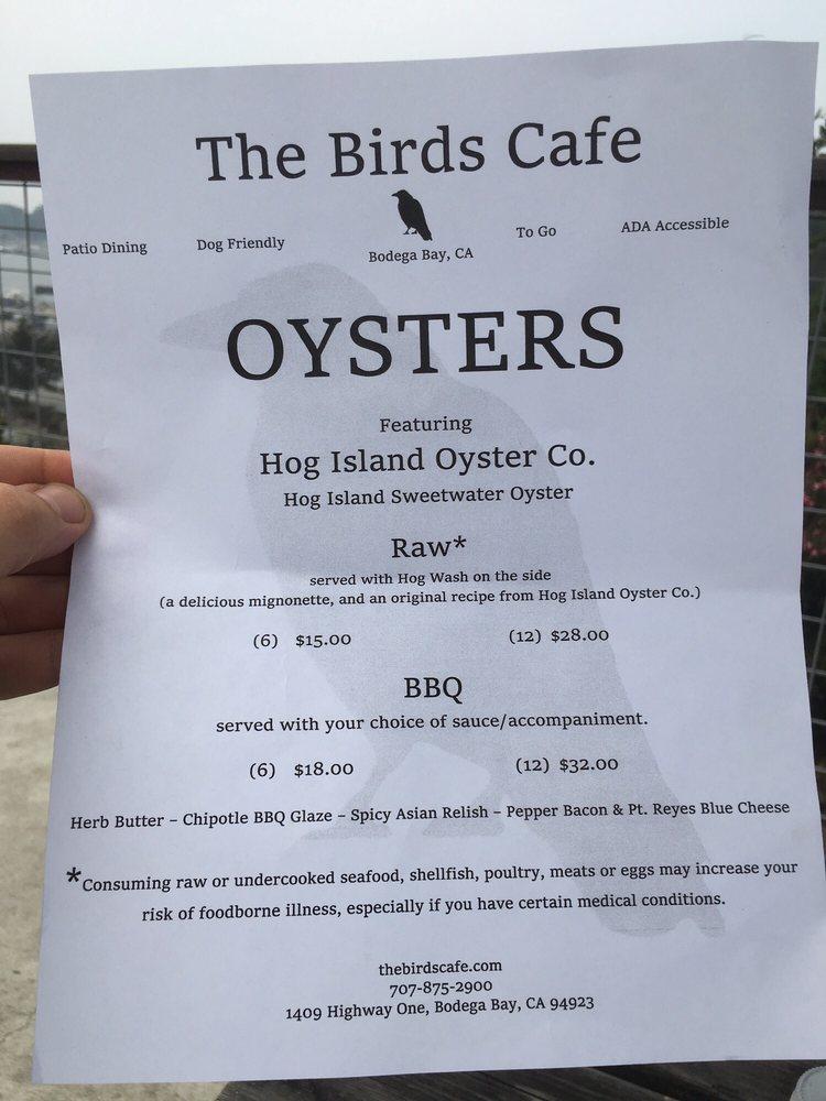 Menu at The Birds Cafe, Bodega Bay