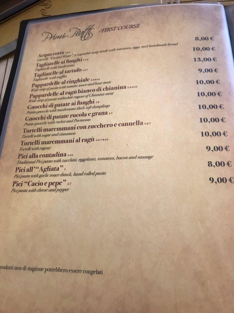 Menu at Trattoria 'La Posta' restaurant, Catabbio, Via G. Verdi