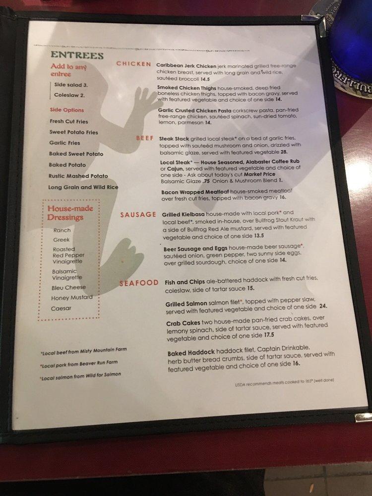 Menu at Bullfrog Brewery pub & bar, Williamsport, 229 W 4th St