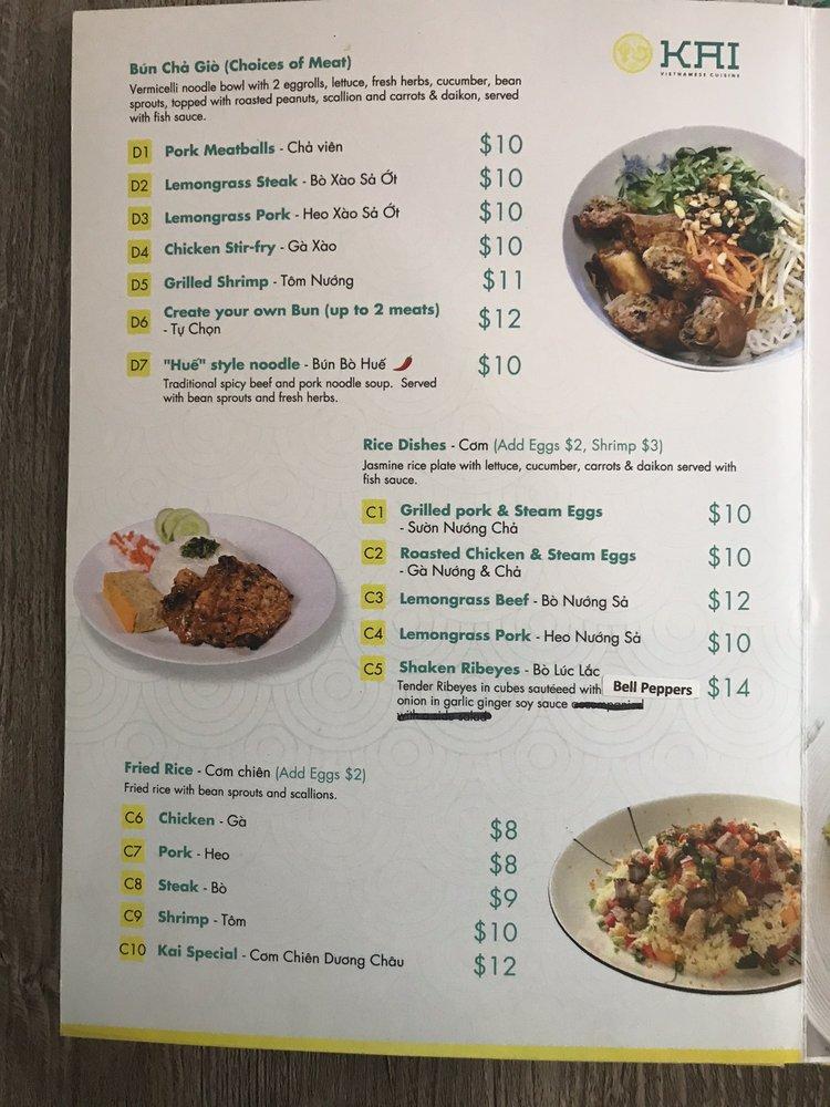 Menu at Kai Vietnamese Cuisine restaurant, Tulsa