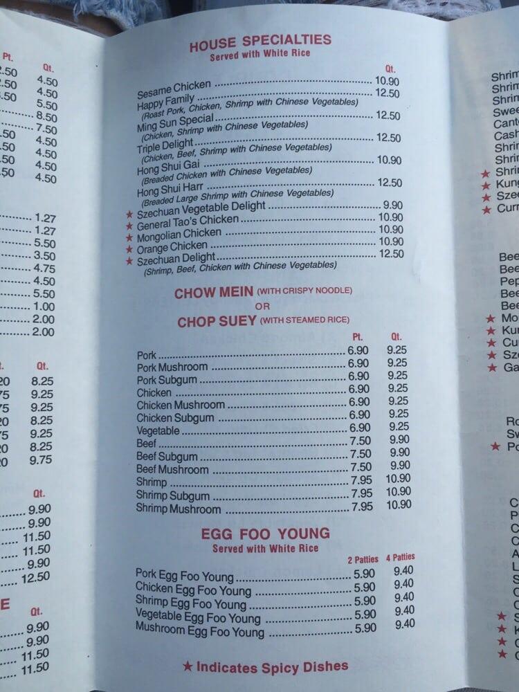 Menu at Ming Sun Restaurant, Melvindale