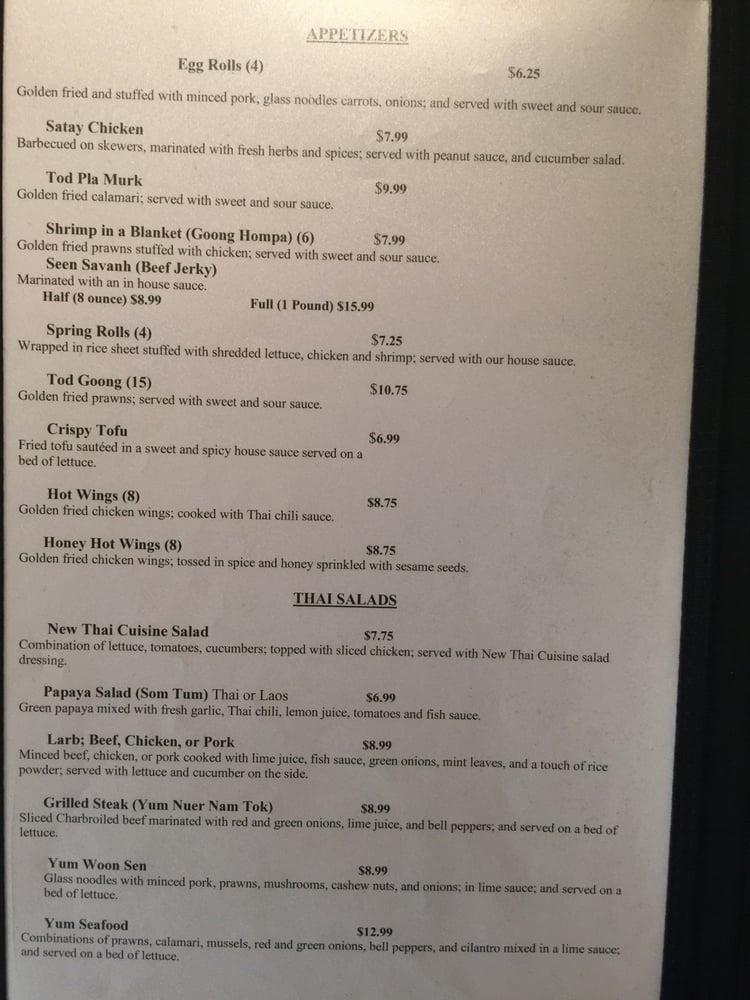 Menu at New Thai Cuisine restaurant, Merced, 909 W 16th St