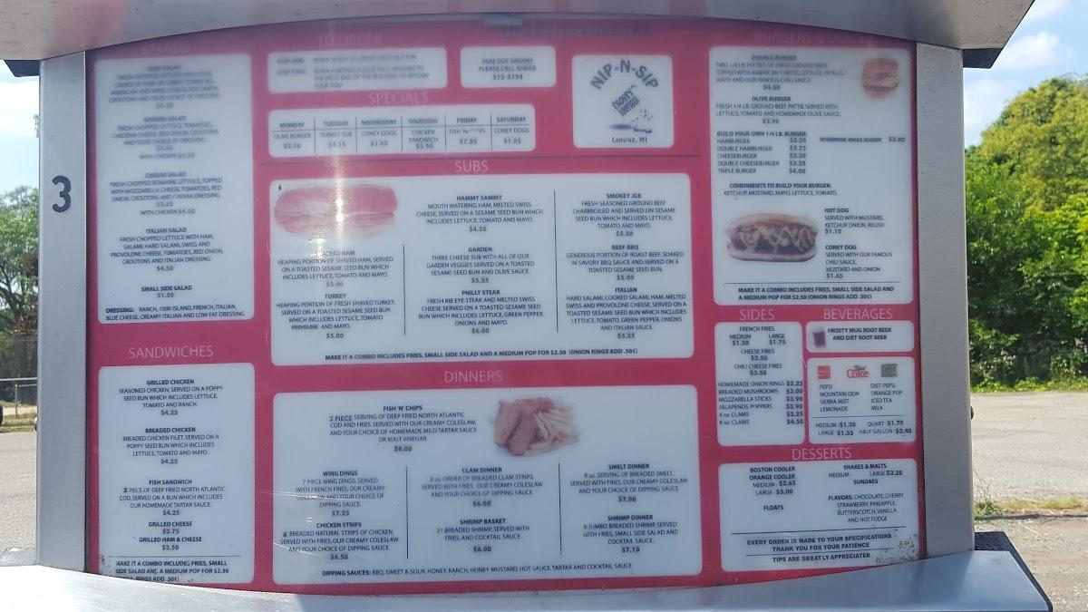 Menu at Nip N Sip Drive In restaurant, Lansing, N East St