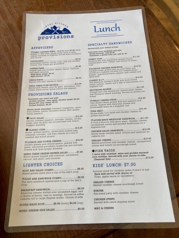 Menu at The Provision Kitchen pub & bar, Driggs
