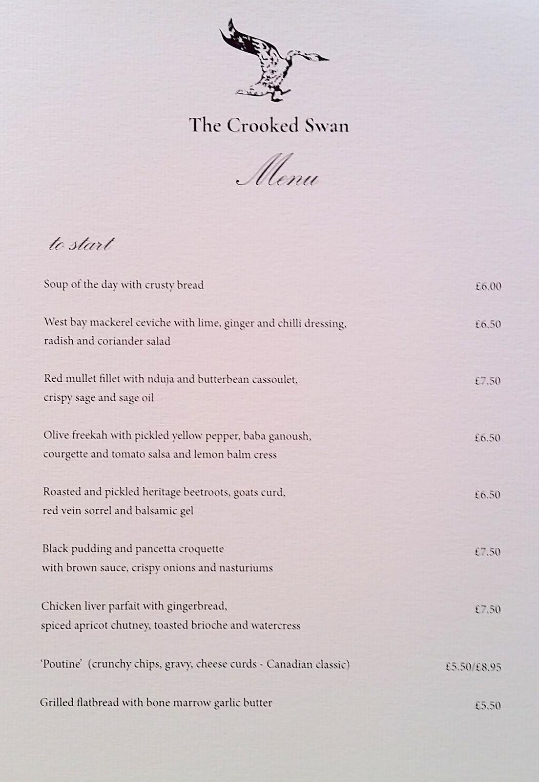 Menu at The Crooked Swan pub & bar, Crewkerne