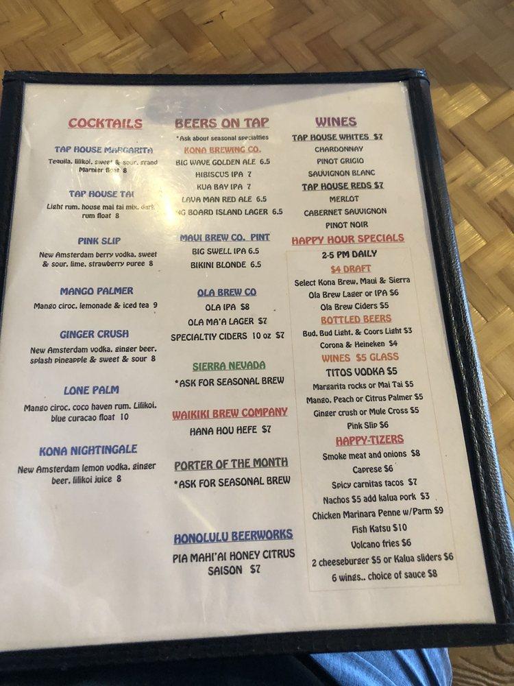Menu at Tropics Taphouse Kona pub & bar, Kailua-Kona