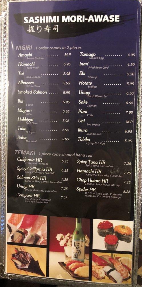 Menu at Arigato Sushi restaurant, Gold River