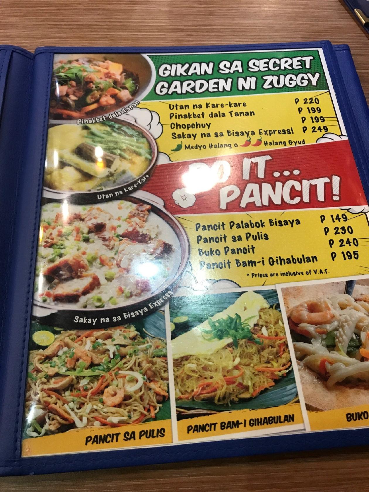 Menu at Boy Zugba restaurant, Davao City, 3rd Floor