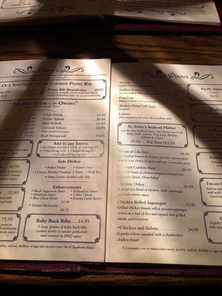 Menu at Brother Sebastian's Steakhouse, Omaha