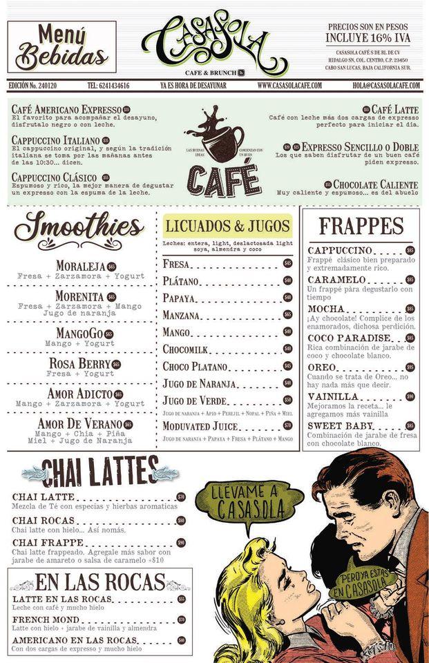 Carta de Casasola Cafe, Cabo San Lucas