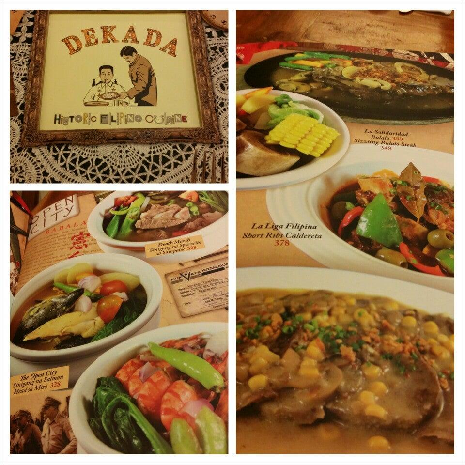 Menu at Dekada, Historic Filipino Cuisine restaurant, Makati