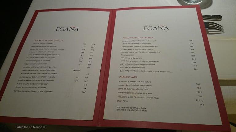 Carta del pub y bar EGAÑA Santo, Sevilla