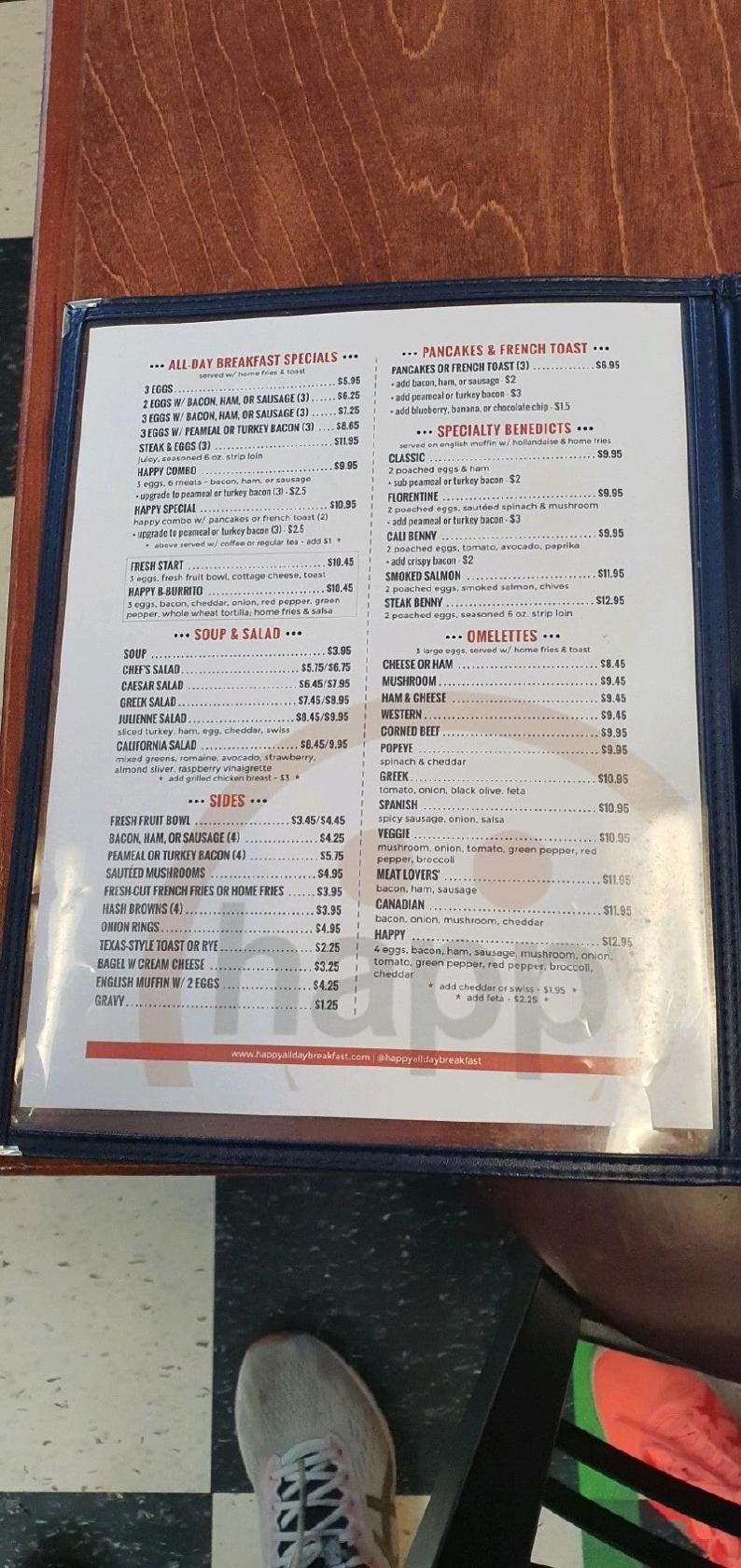 Menu at Happy All-Day Breakfast & Lunch restaurant, Newmarket