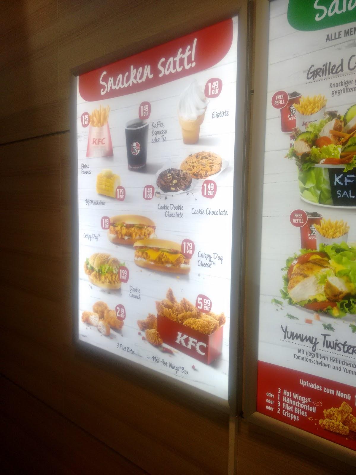 Menu at KFC fast food, Cologne, Frankfurter Str. 751