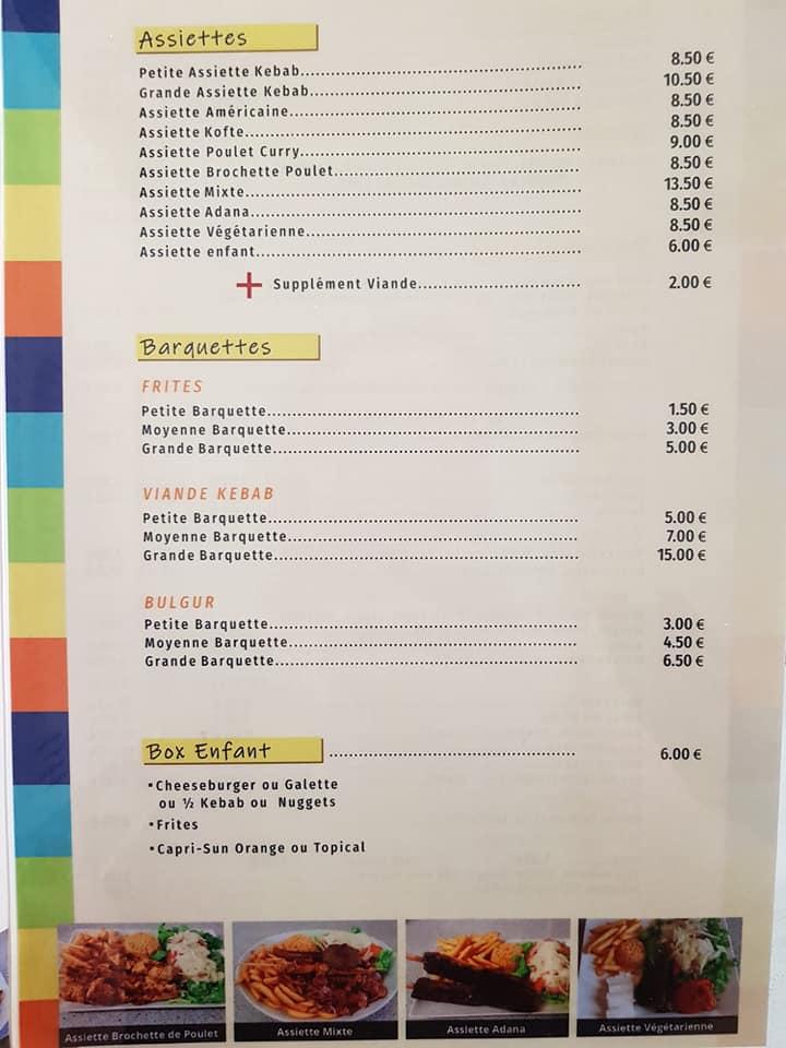 Menu au Kebab Akdeniz restaurant, Champagnole