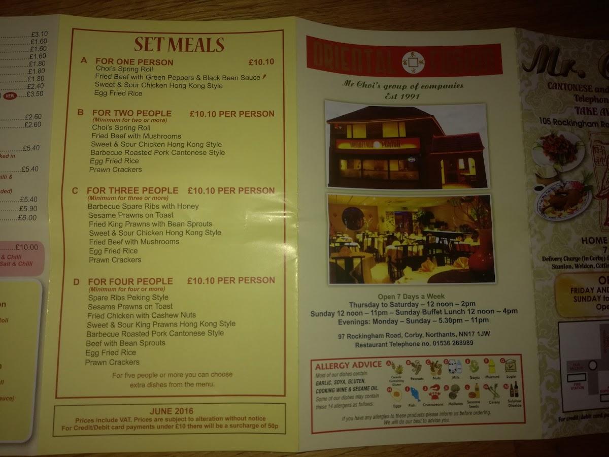 Menu at Mr Choi's Chinese Takeaway fast food, Corby