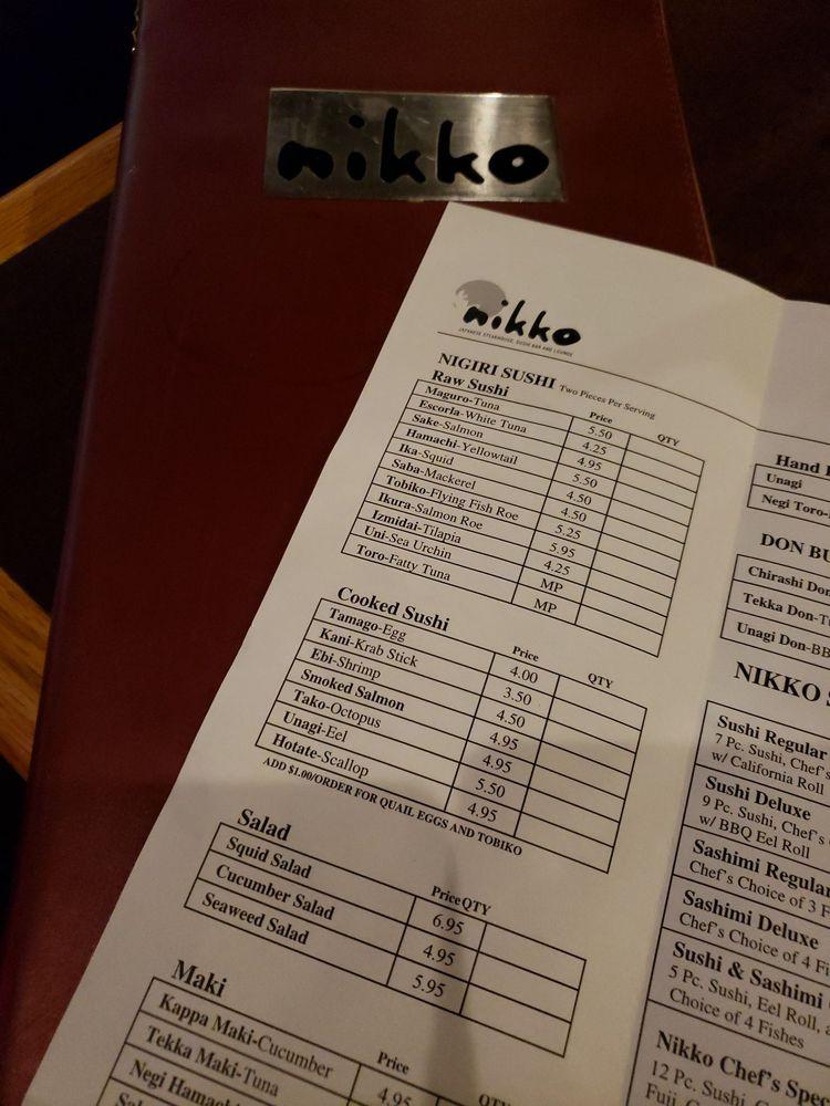 Menu at Nikko Japanese Steakhouse, Tyrone