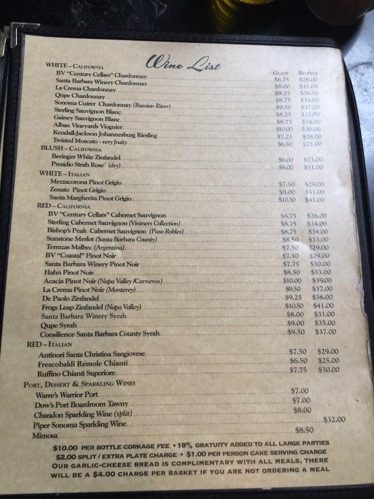 Menu at Pascucci restaurant, Santa Barbara