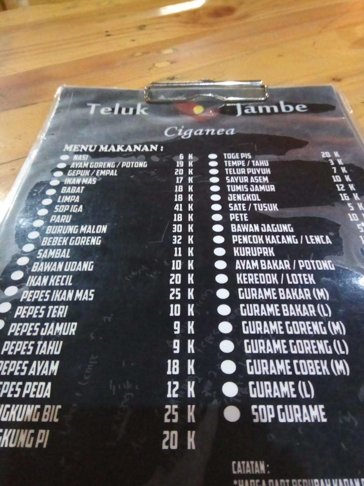 Menu at Rumah Makan Ciganea Express restaurant, Karawang