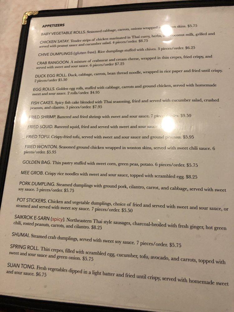 Menu at Snail Thai Cuisine restaurant, Chicago