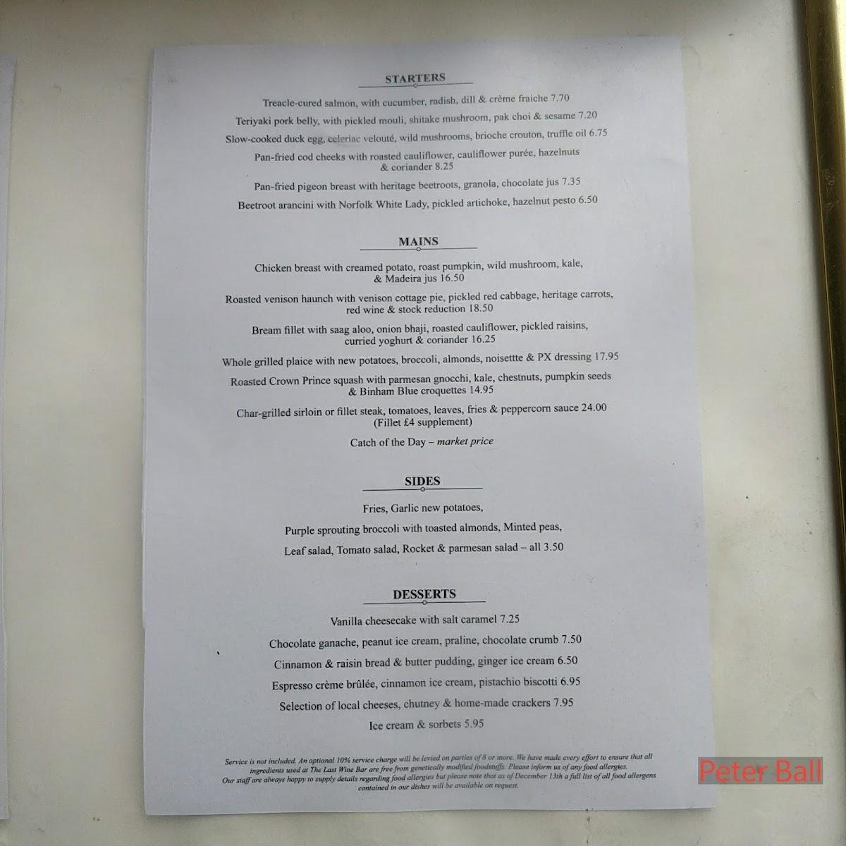 Menu at The Last Wine Bar and Restaurant, Norwich