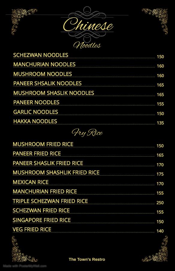Menu at The Town's Restro, Gandhidham, 28