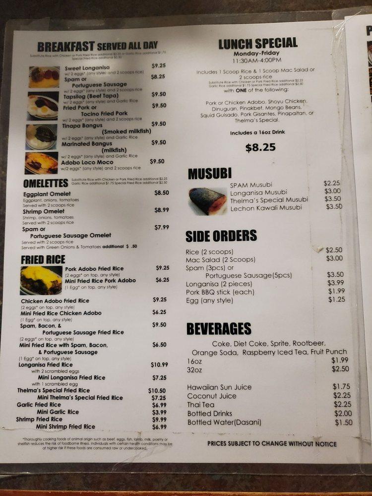 Menu at Thelma's Filipino Restaurant, Henderson, W Sunset Rd