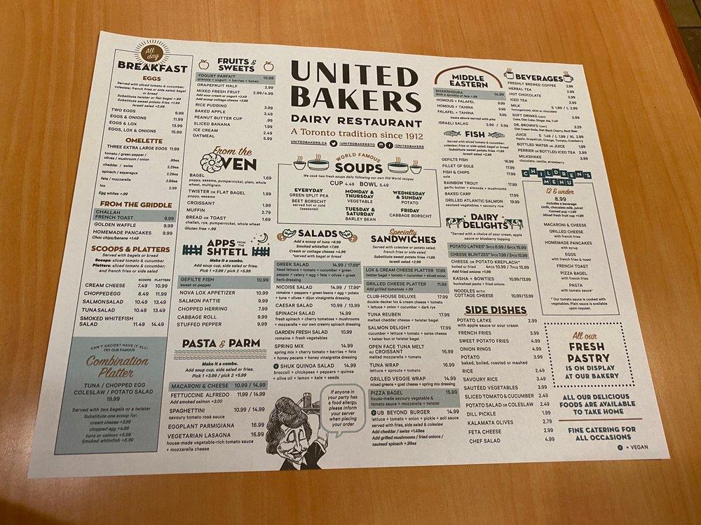 Menu at United Bakers Dairy Restaurant, Toronto