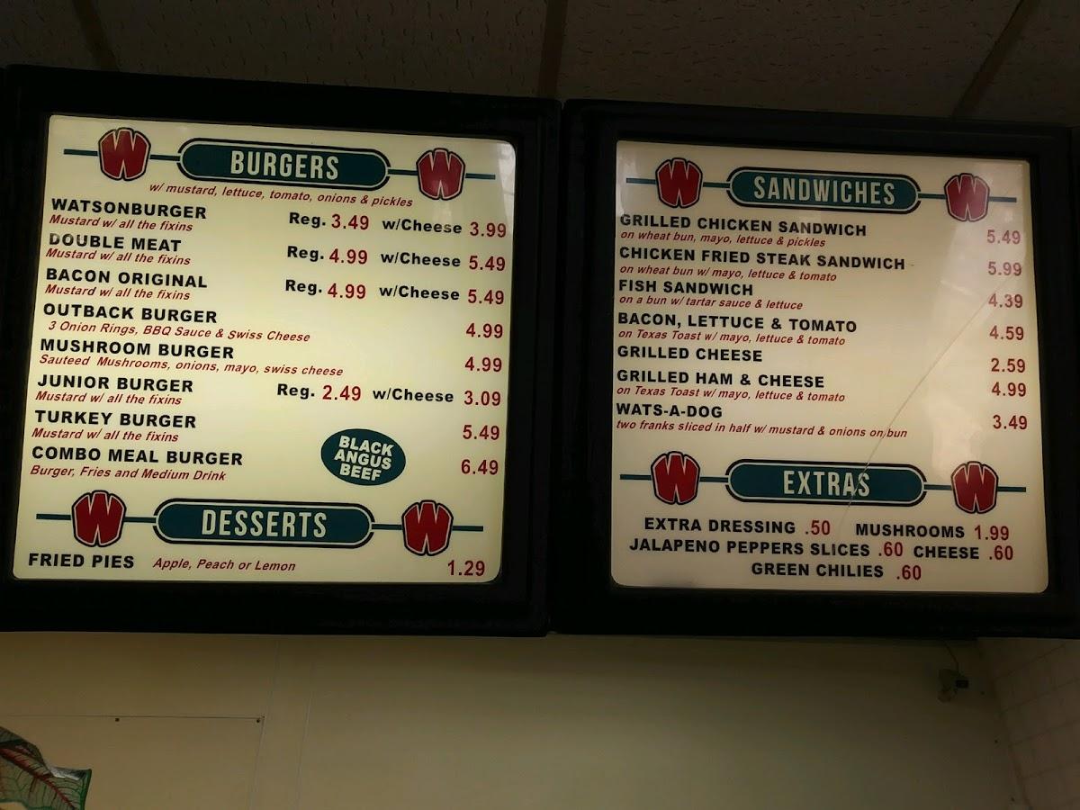 Menu at Watsonburger on Morton Street restaurant, Denison