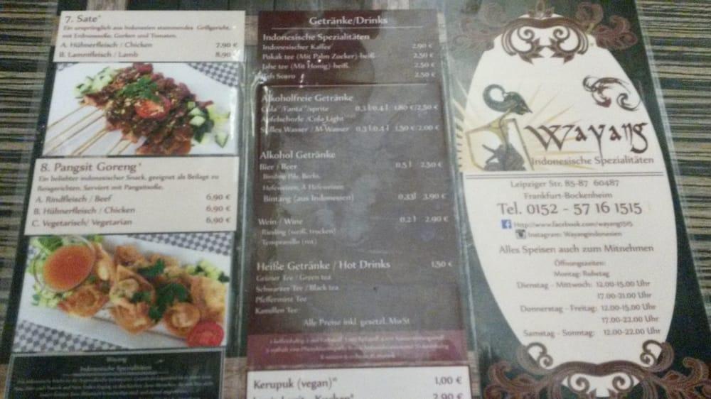 Speisekarte von Wayang Indonesische Spezialitäten restaurant, Frankfurt ...