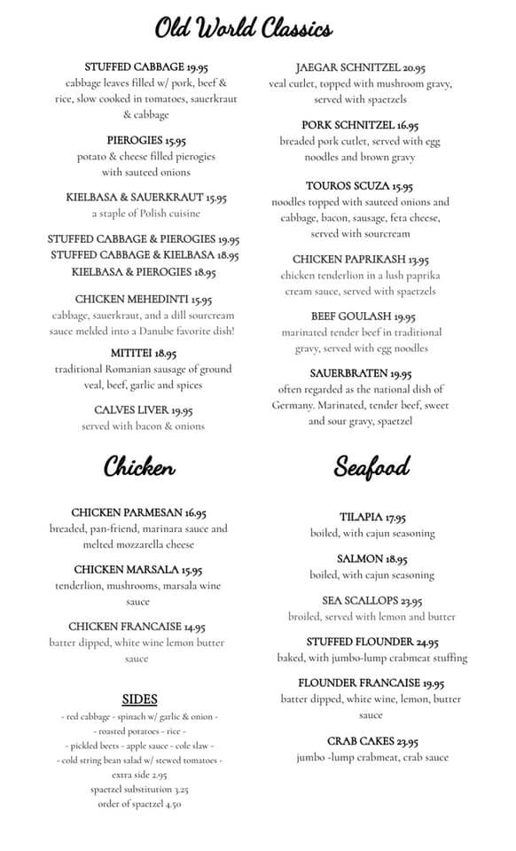 Menu at Blue Danube Restaurant, Trenton