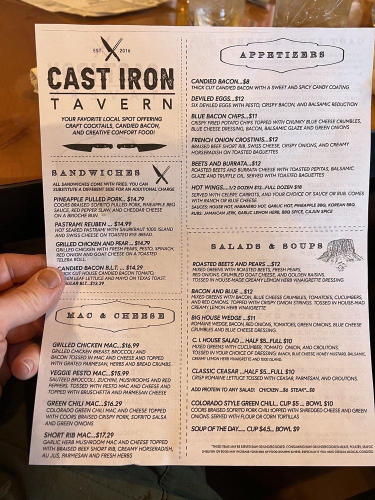 Menu at Cast Iron Tavern pub & bar, Golden