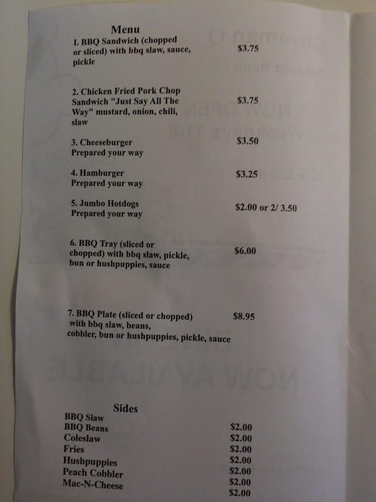 Menu at Caveman BBQ, Hickory
