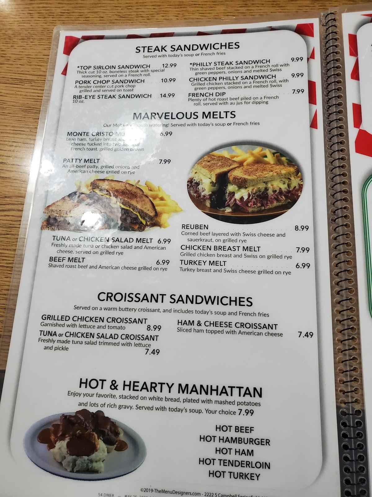 Menu at Diner 54 restaurant, Kirksville