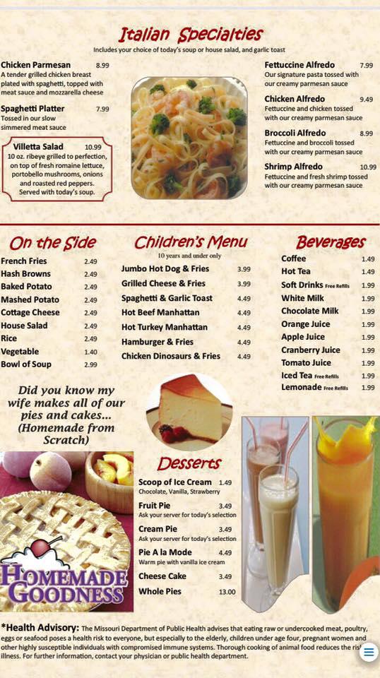 Menu at Diner 54 restaurant, Kirksville