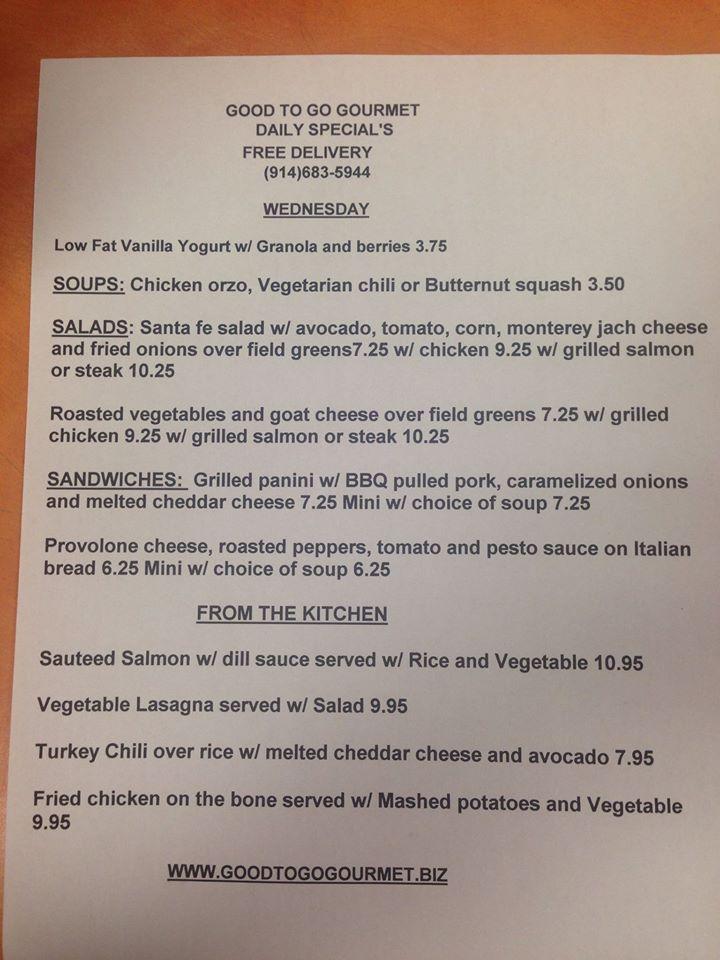 Menu at Good To Go restaurant, White Plains