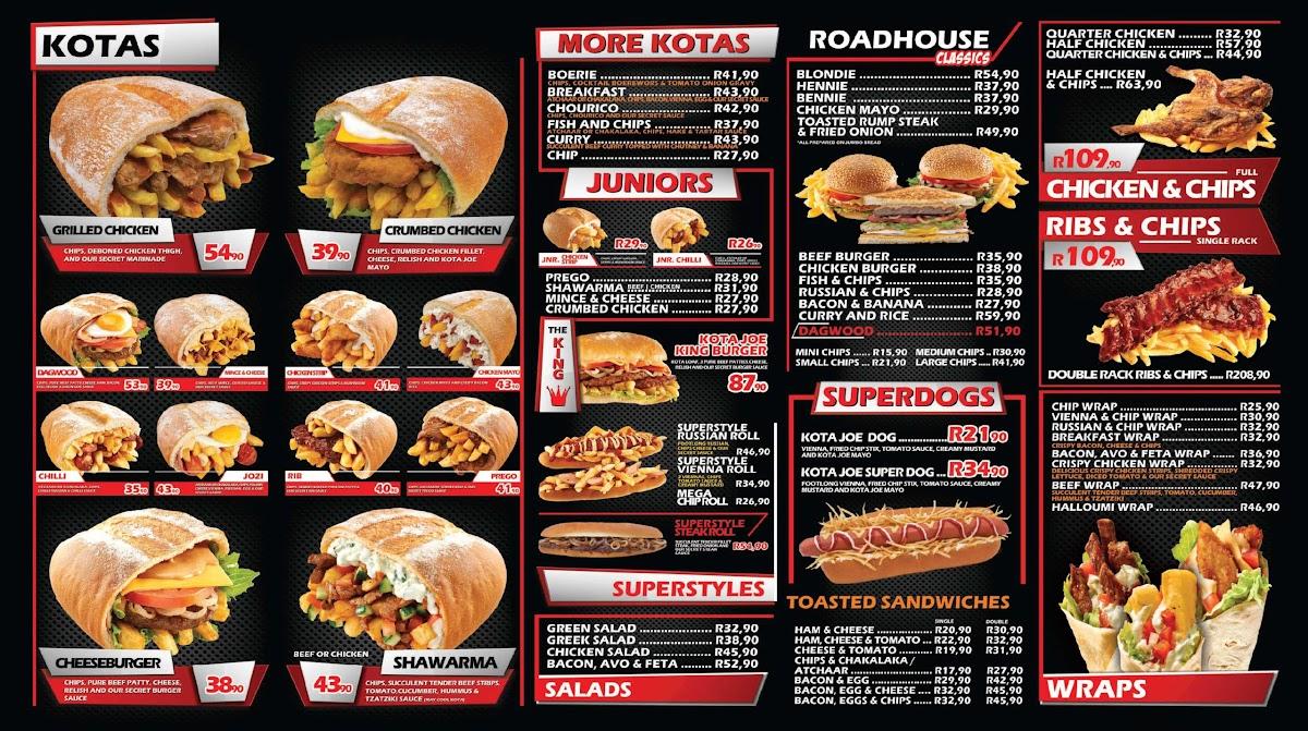 Menu at Kota Joe Roadhouse - Wonderboom restaurant, Pretoria, Lavender ...