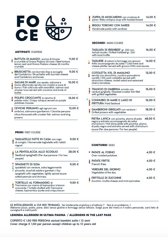 Carta de LaFoce - Beach Bar, Restaurant & Pizza, Toscolano Maderno