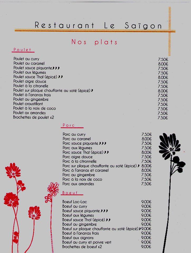 Menu au Restaurant Le Saigon, Léguevin