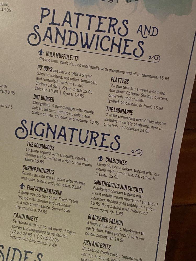 Menu at NOLA on Second restaurant, Gadsden