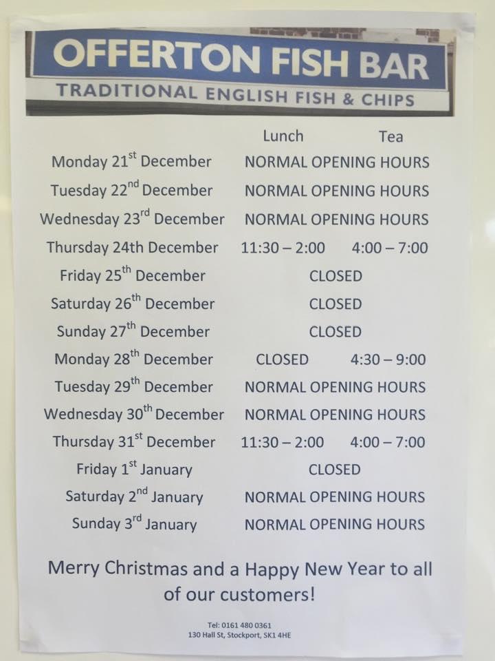 Menu at Offerton Fish Bar, Stockport