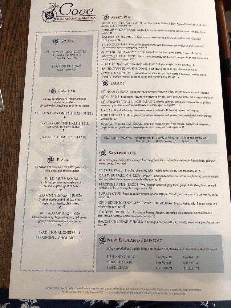 Menu at The Cove Restaurant & Marina, Fall River