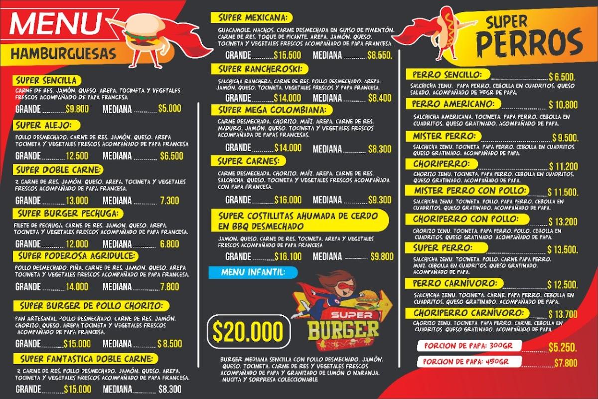 Menu at super burger piedecuesta restaurant, Piedecuesta