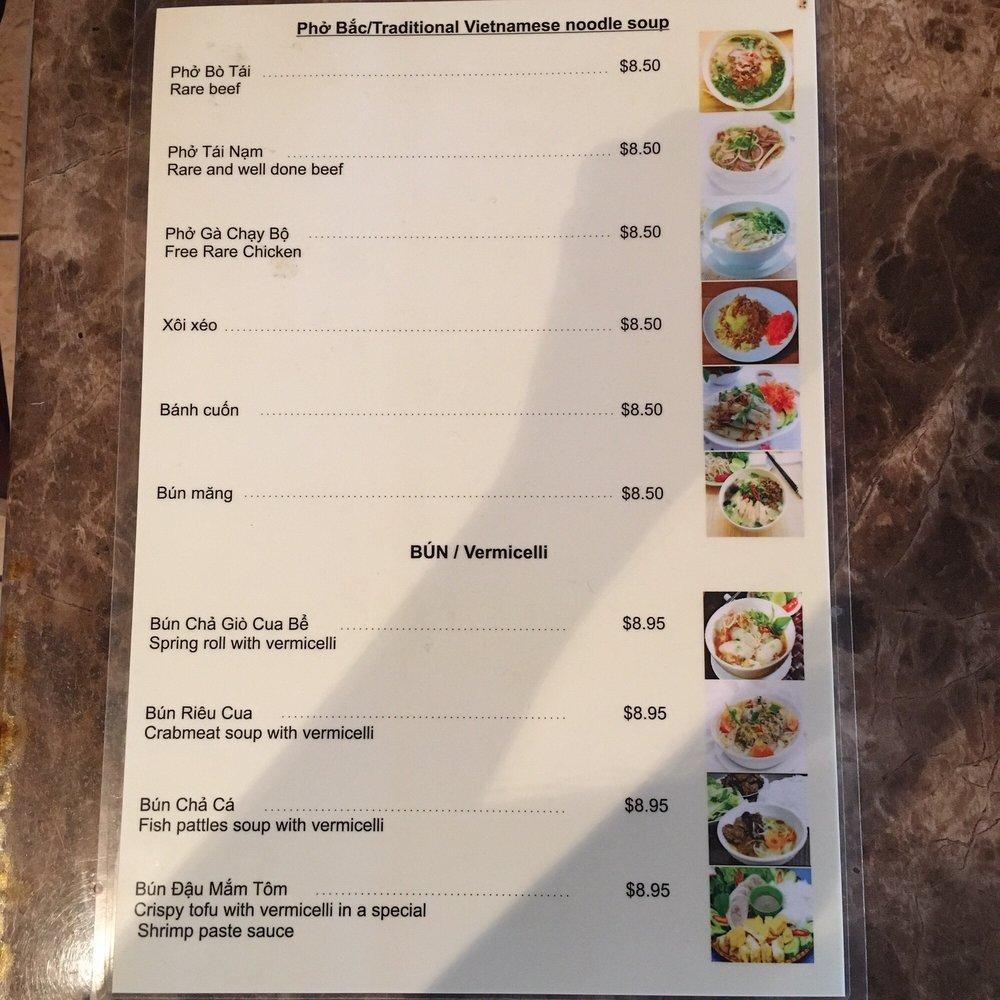 Menu at Cafe Dang Anh, Vancouver