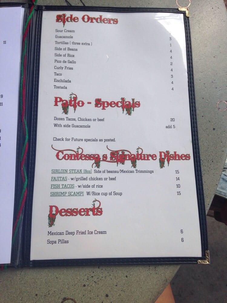 Menu at Contessa's Cantina restaurant, Bisbee