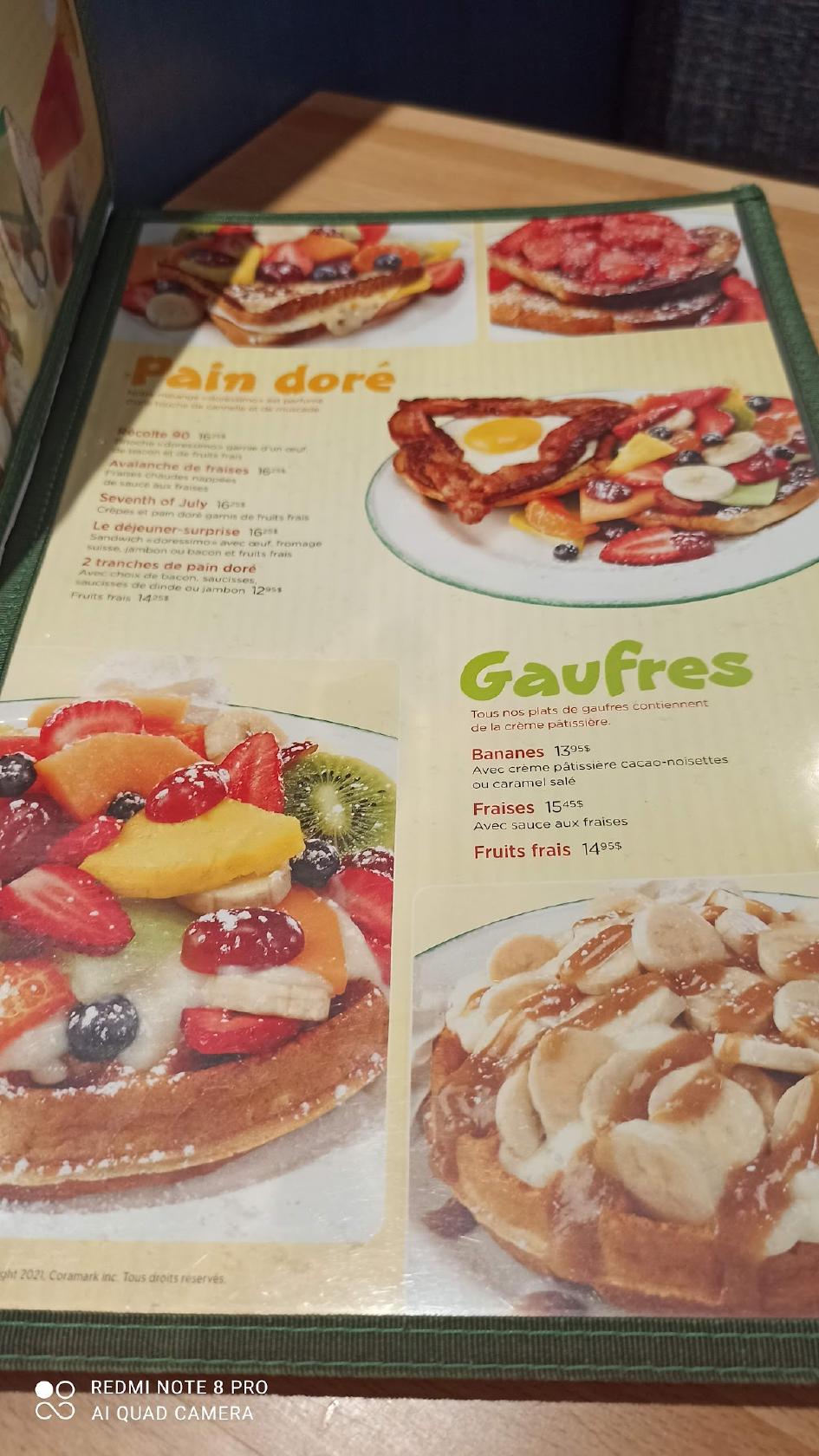 Menu au Cora déjeuners restaurant, Châteauguay