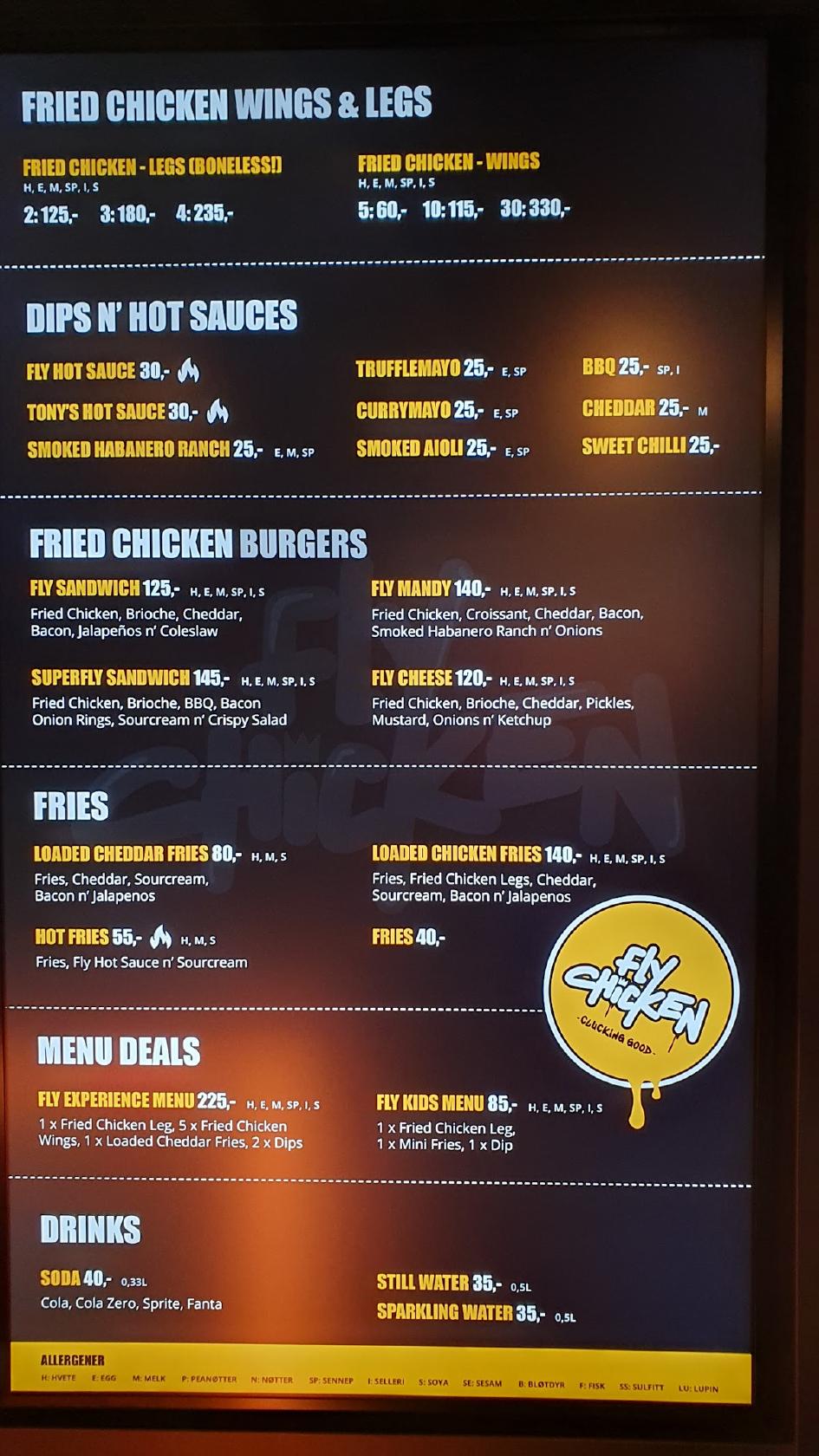 Menu at Fly Chicken Thor Dahls gate restaurant, Sandefjord