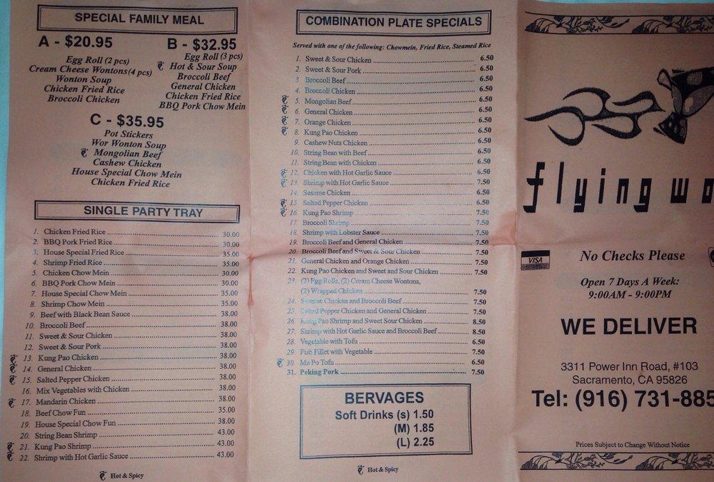 Menu at Flying Wok restaurant, Sacramento